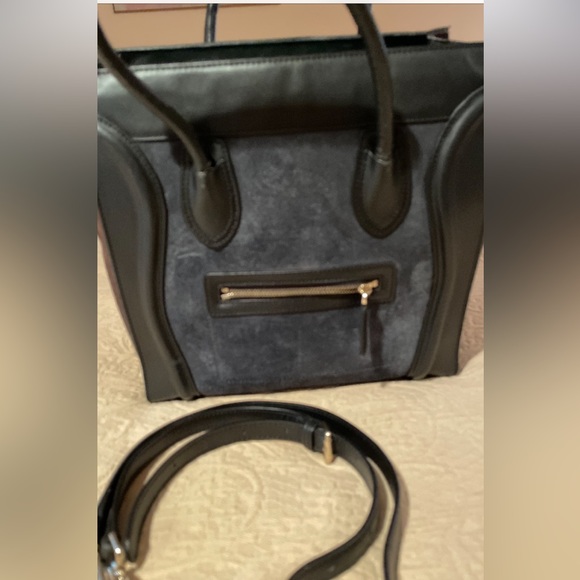 Bags | Euc Inzi Vegan Crossbodytote Brown Blue Suede Black Leather ...